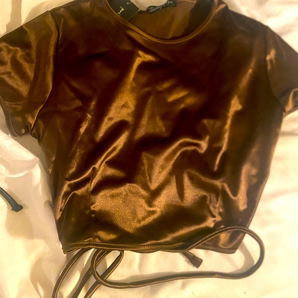 Tops | Short Sleeve Crop Top Copper Color Stretchy Material With Ties ...